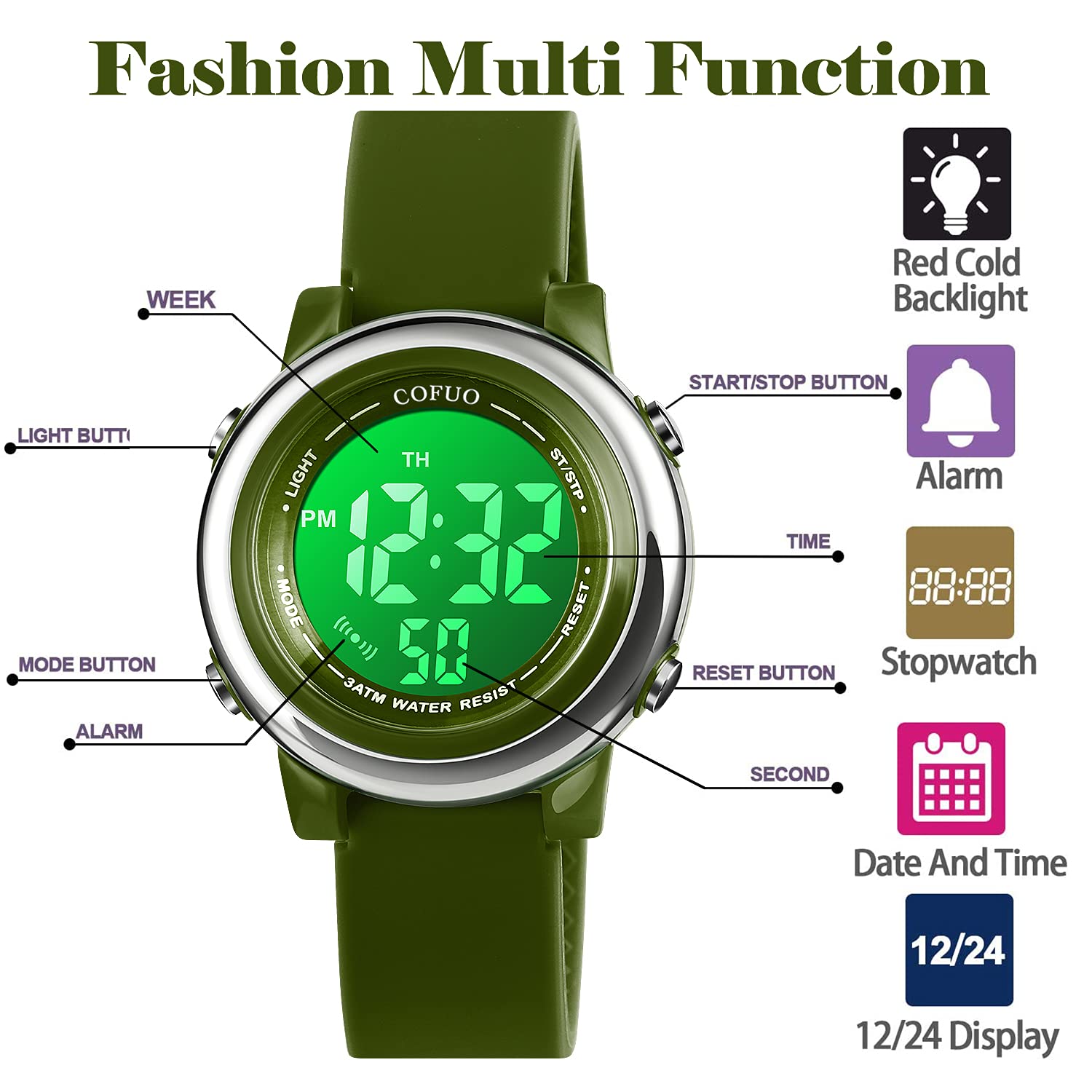 Snapklik.com : Kids Digital Sport Waterproof Watch For Girls Boys, Kid ...