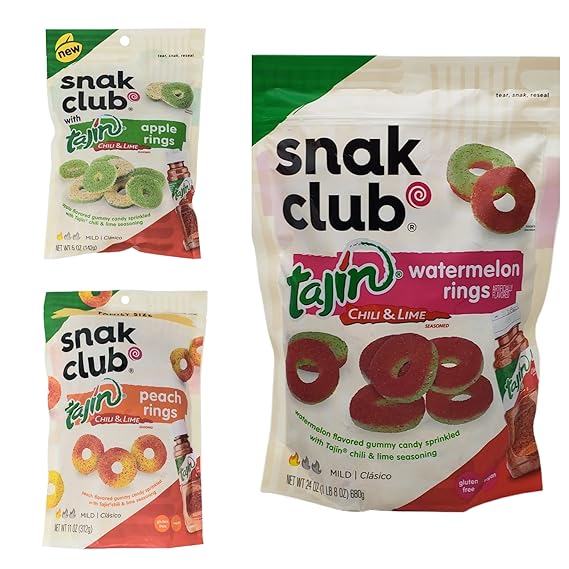 Amazon.com : Snak Club Tajin Watermelon Rings (24 oz), Peach Rings (11 ...