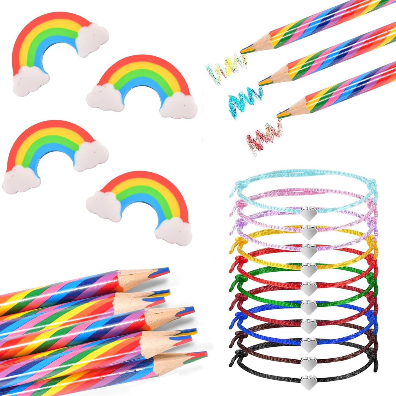 30 x Rainbow Series Pencil Eraser Set, 10 Rainbow Erasers, 10 Rainbow ...