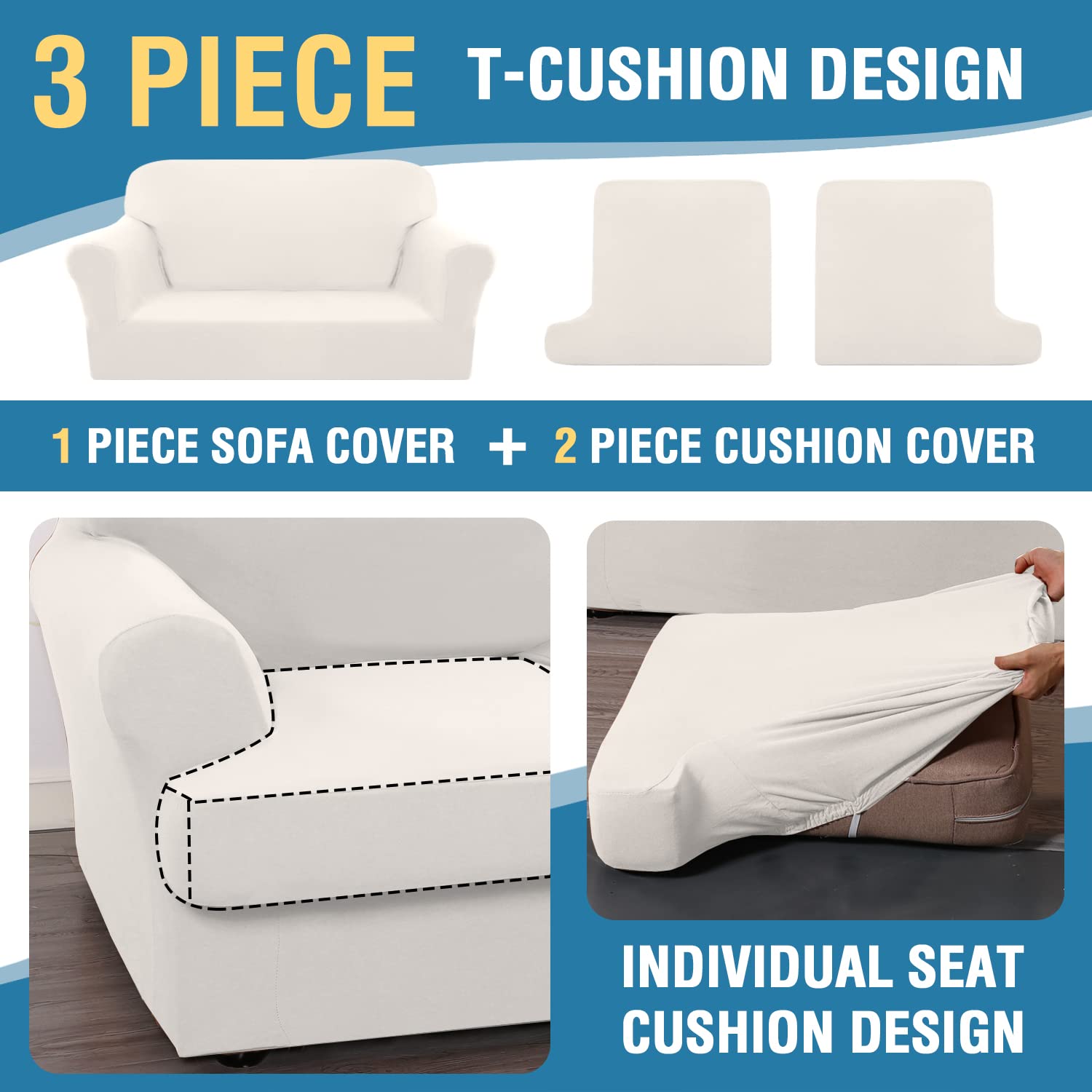 H.VERSAILTEX Sofa Cover 3 Piece T Cushion Loveseat Slipcovers Couch ...