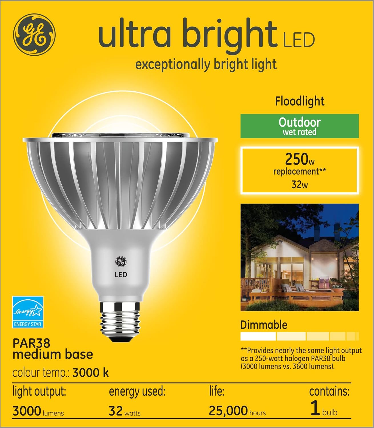 GE Ultra Bright Warm White 250W Replacement LED Floodlight PAR38 Light ...