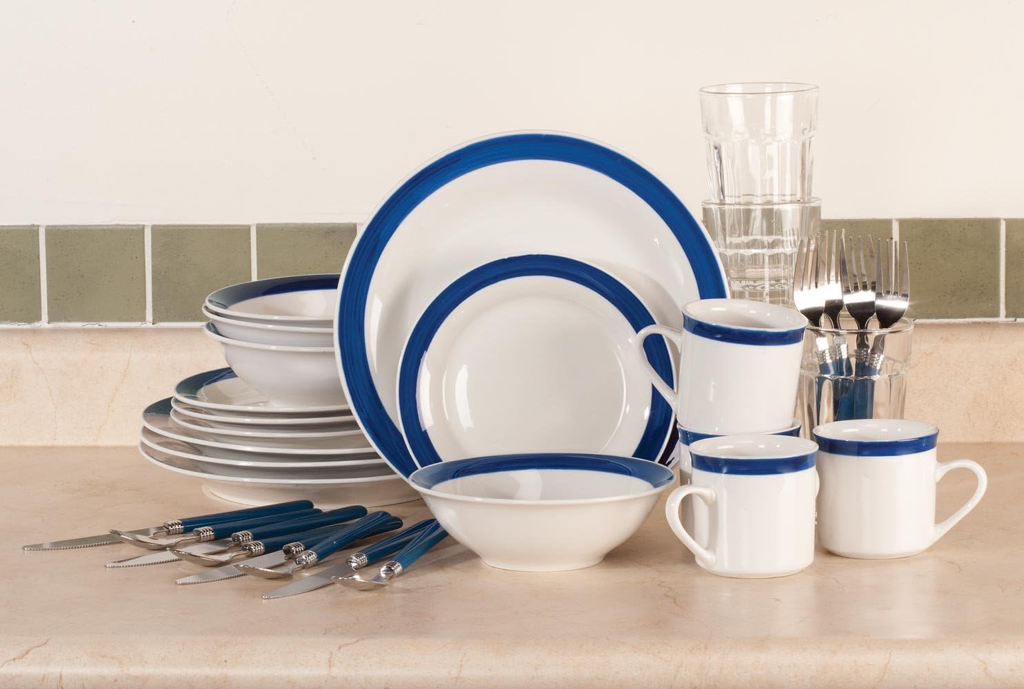 Amazon.com | Gibson Essex 32-Piece Dinnerware Set, Cobalt/Cream ...