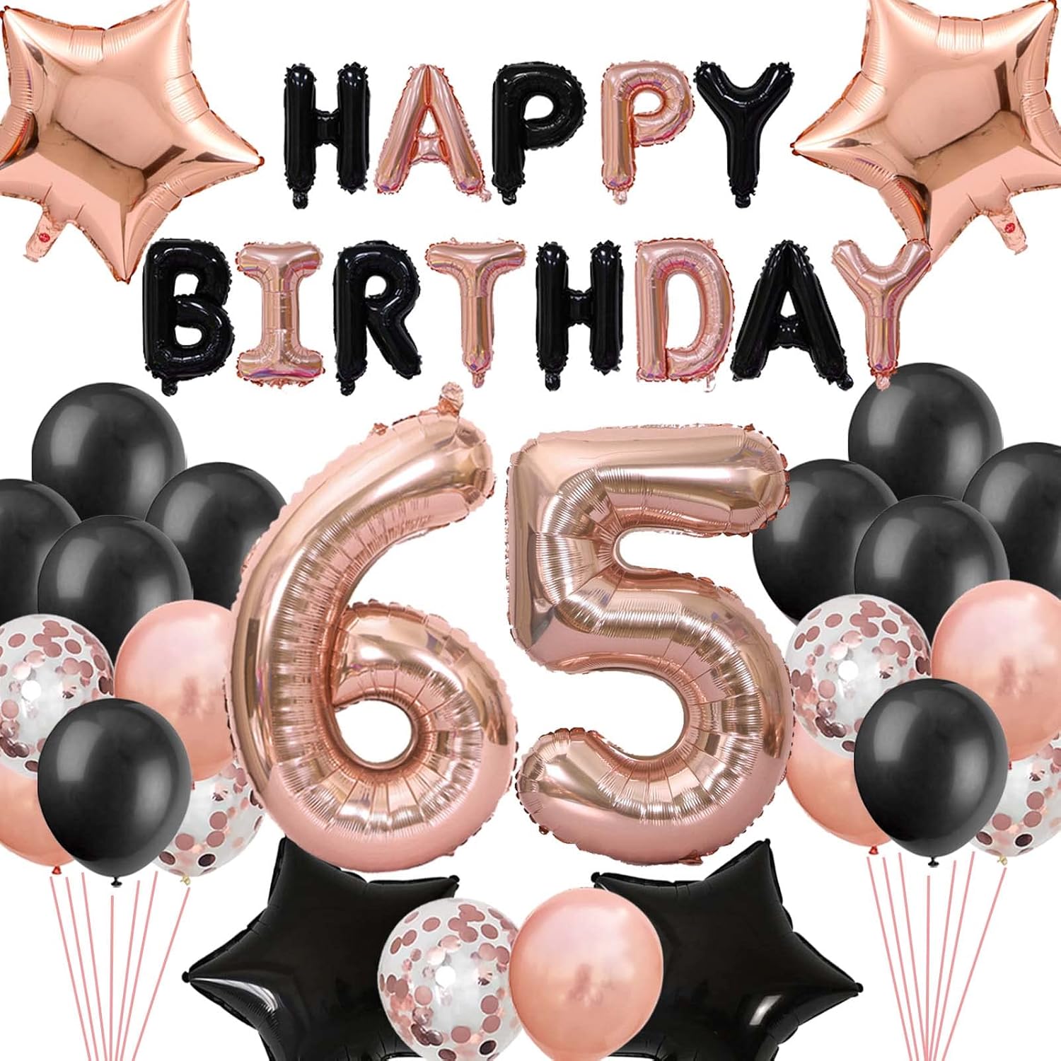 Amazon.com: 65th Birthday Decorations for Women, Black Rose Gold 65th ...