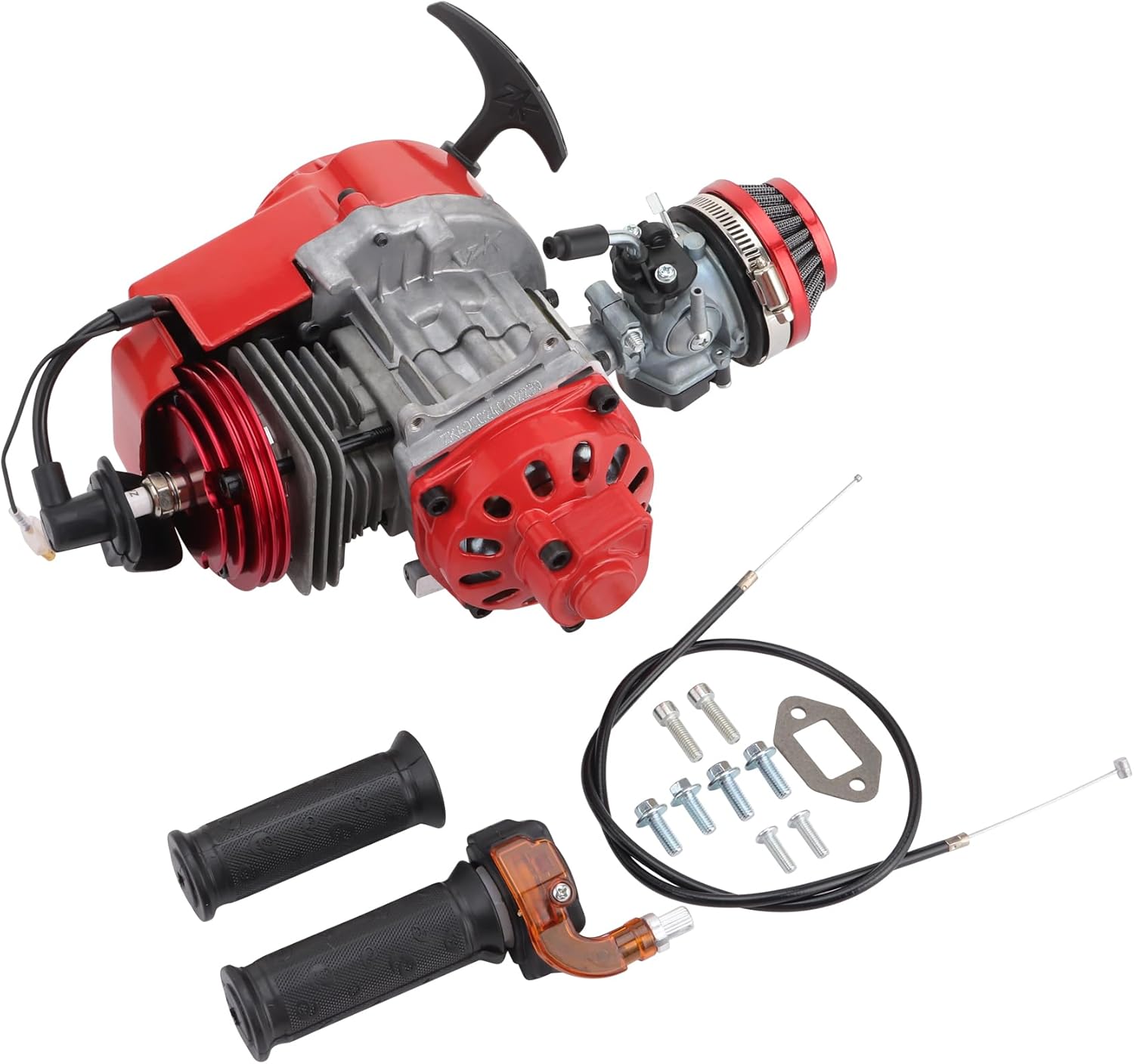 GOOFIT Modifizierter 2-Takt Motor 49CC mit Rückstoßstarter Vergaser Lenker Gaszug Luftfilter ...