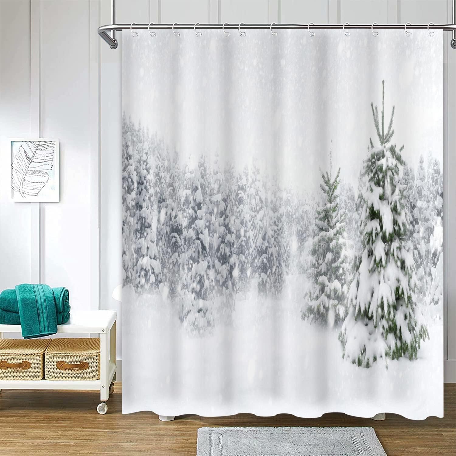 ChloropLastid Winter Snow Shower Curtain 72x72 inch Christmas Snowflake ...