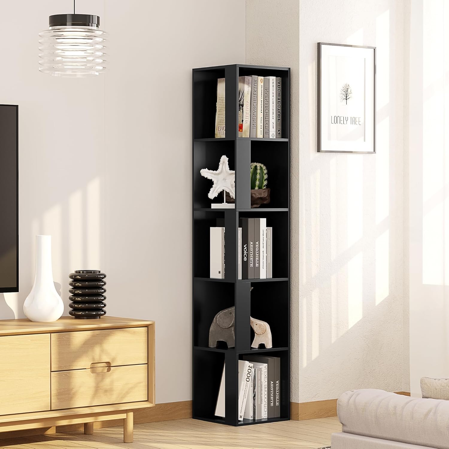 Amazon.com: HOMEFORT Corner Bookshelf 5 Tier Bookcase, 62.6" Tall ...