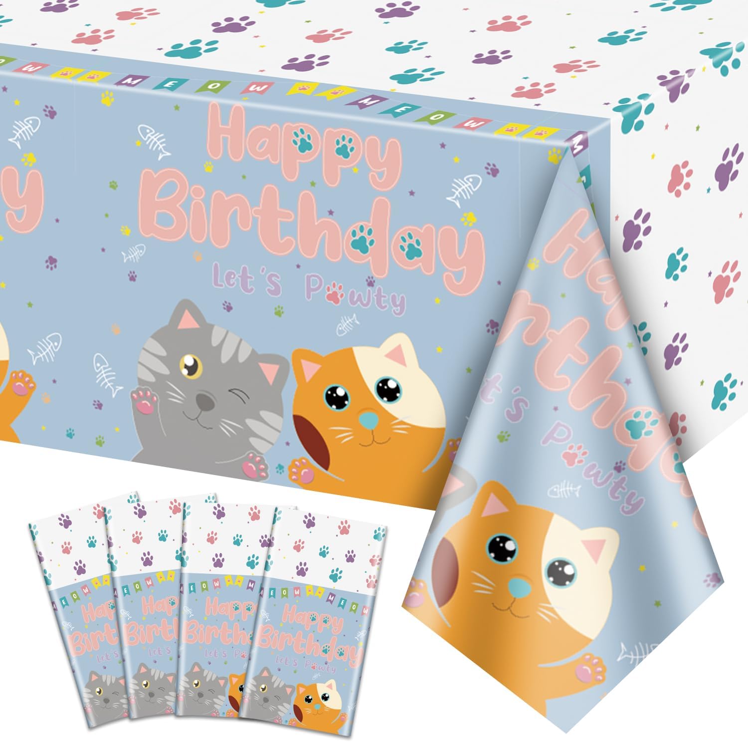 Amazon.com: Sparkle and Bash 3 Pack Cat Themed Party Tablecloth ...