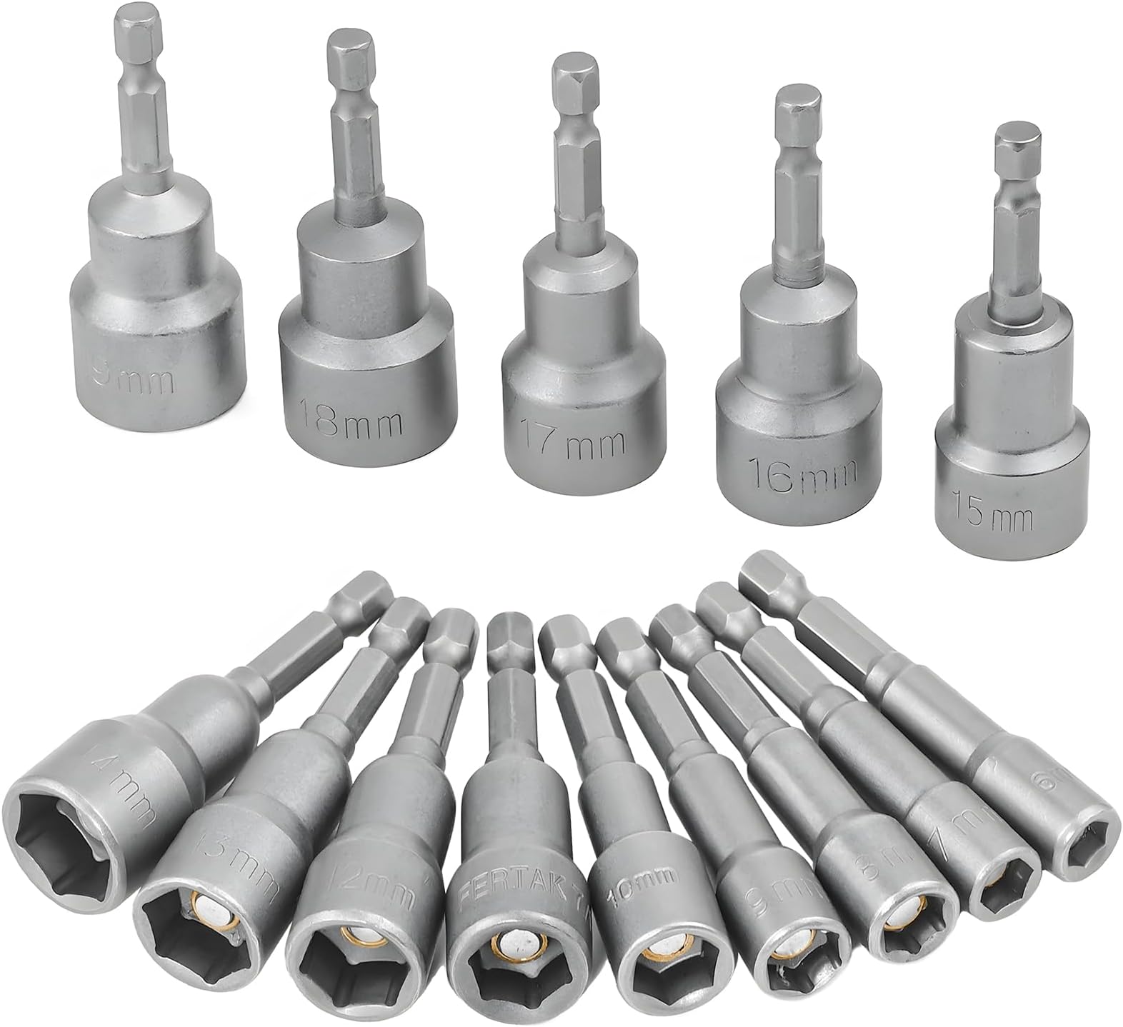 14 Pcs Magnetic Nut Sockets Set, 6-19mm Metric Nut Setter Driver ...
