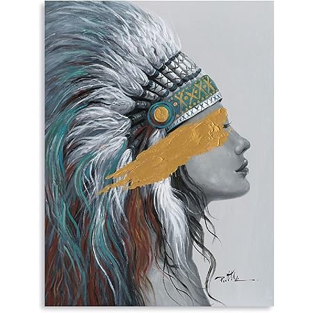 Amazon.com: iHAPPYWALL Native American Indians Girl Feathered Canvas ...