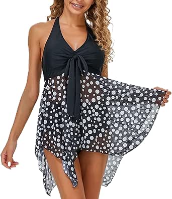 Amazon.com: VIILOP Women Swim Dress 2 Piece Swimsuits Tankini Top Set ...