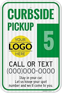 Amazon.com: Custom Curbside Pick Up Sign, Personalized Logo and Number ...