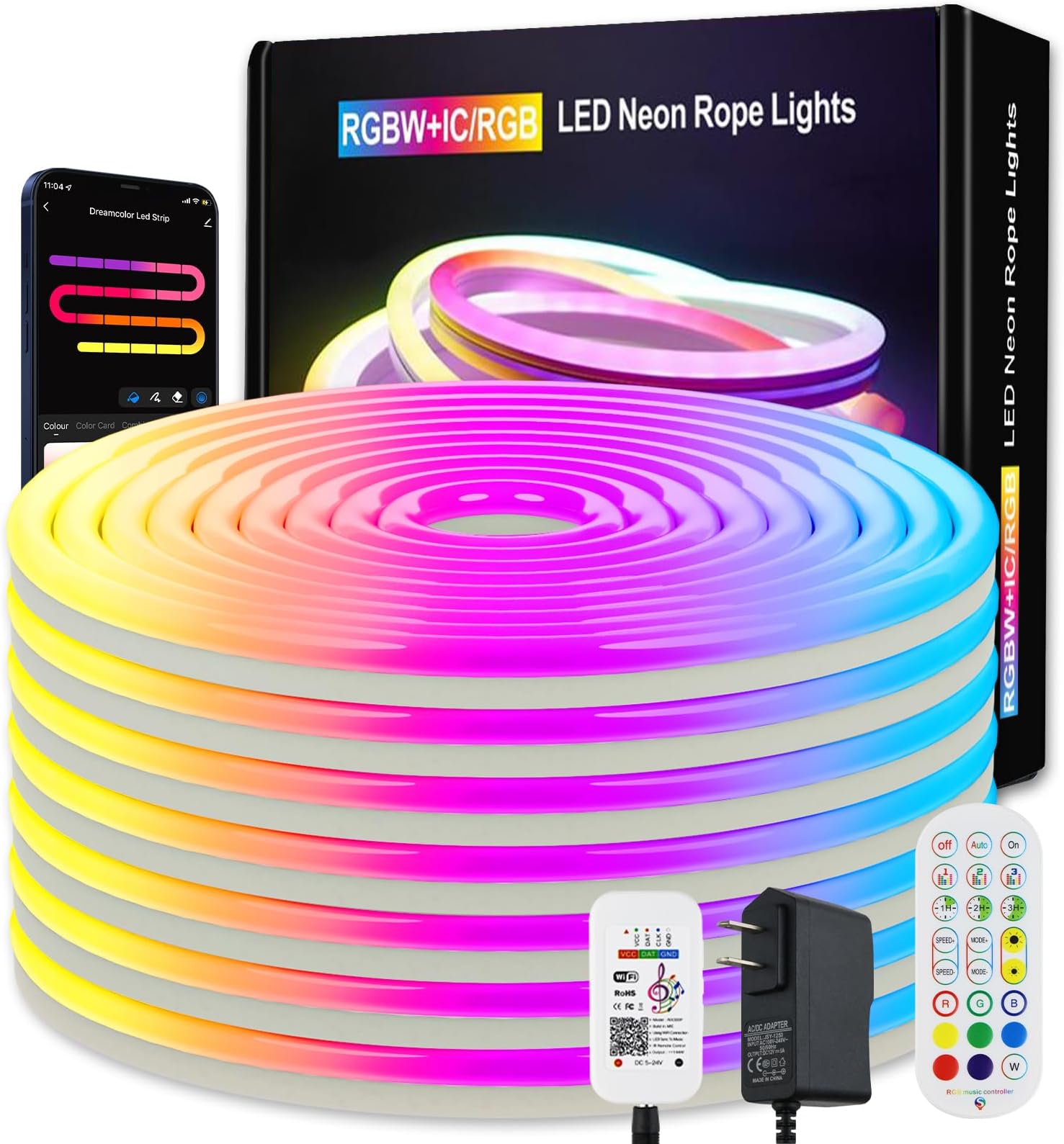 Neon LED Strip 5m RGB-IC-LED-Streifenlichter mit Musiksynchronisierung ...