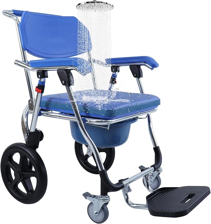 Amazon.com: Folding Shower Commode Wheelchair - 300lbs Beside Commode ...