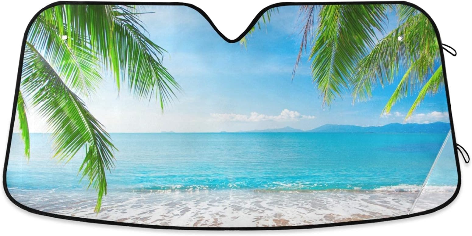 Amazon.com: Tropical Palm Tree Beach Car Windshield Sun Shade Blocks UV ...