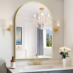 Amazon.com: COFENY Gold Arched Mirror, 26x38 Bathroom Arch Mirror with ...