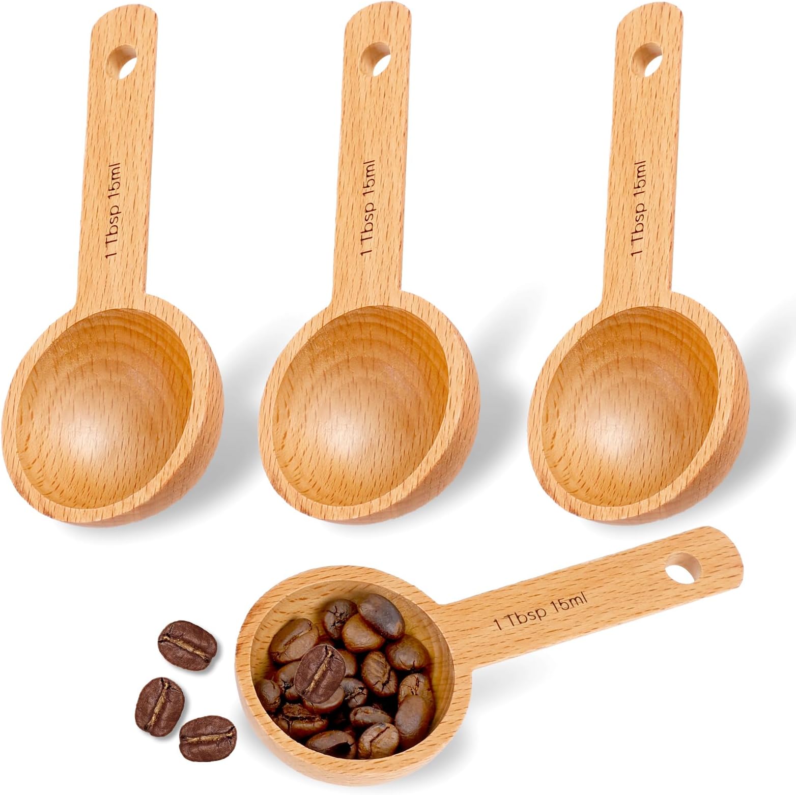 Amazon.com: AIEX 4pcs 15ml Wood Coffee Scoops, Coffee Spoon in Beech ...