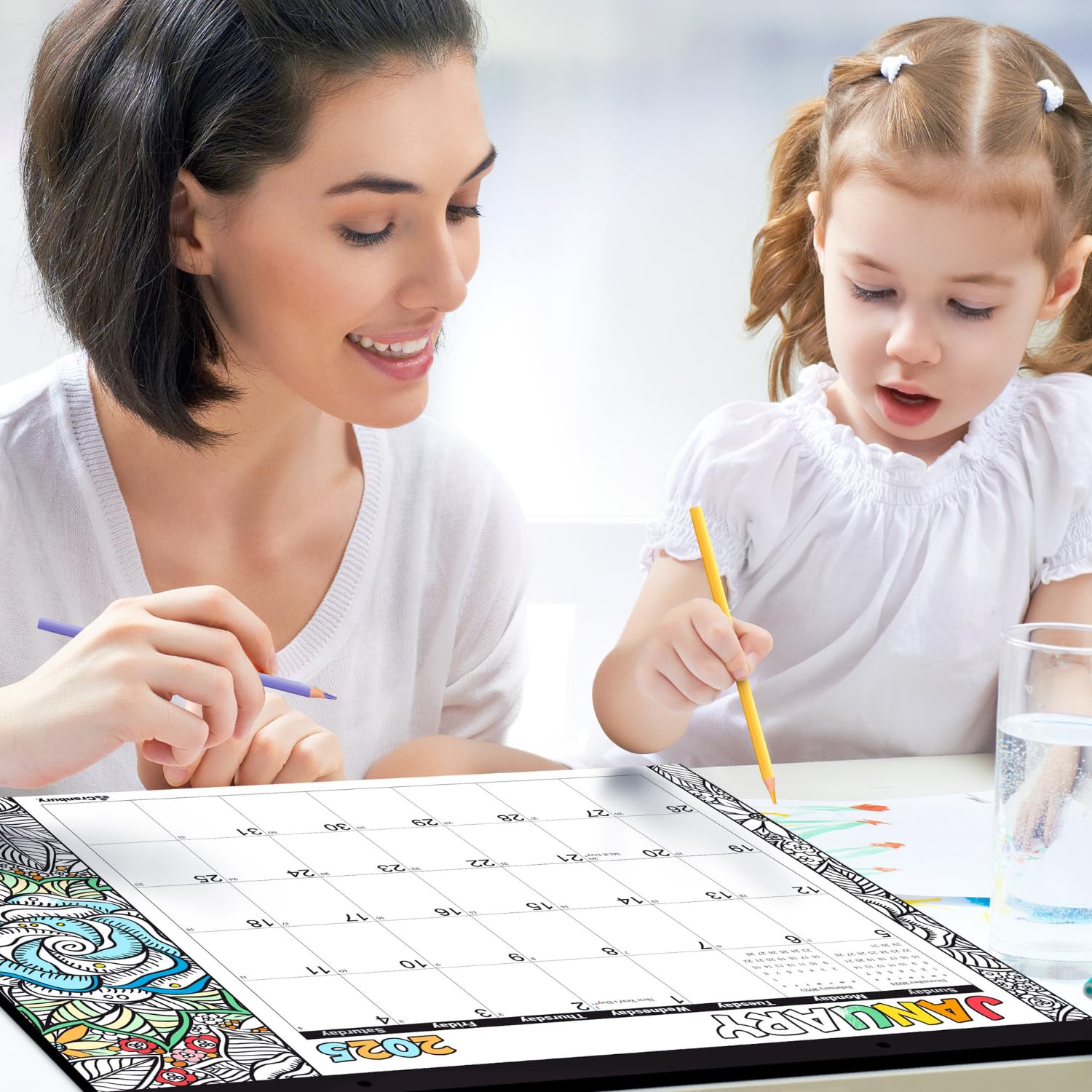 Snapklik.com : Coloring Desk Calendar 2025, 13.25x17" Doodle Deskpad ...