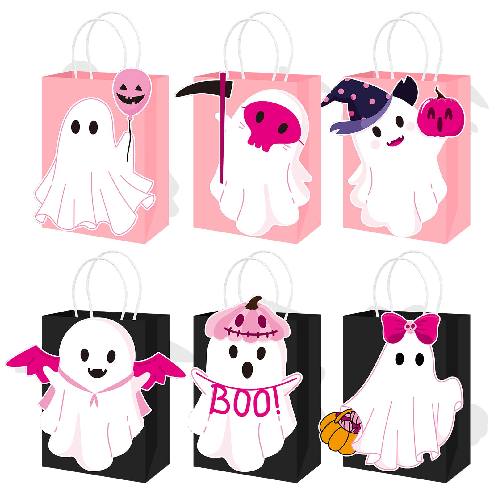 Snapklik.com : Eersida 18 Pack Pink Ghost Halloween Paper Gift Bags