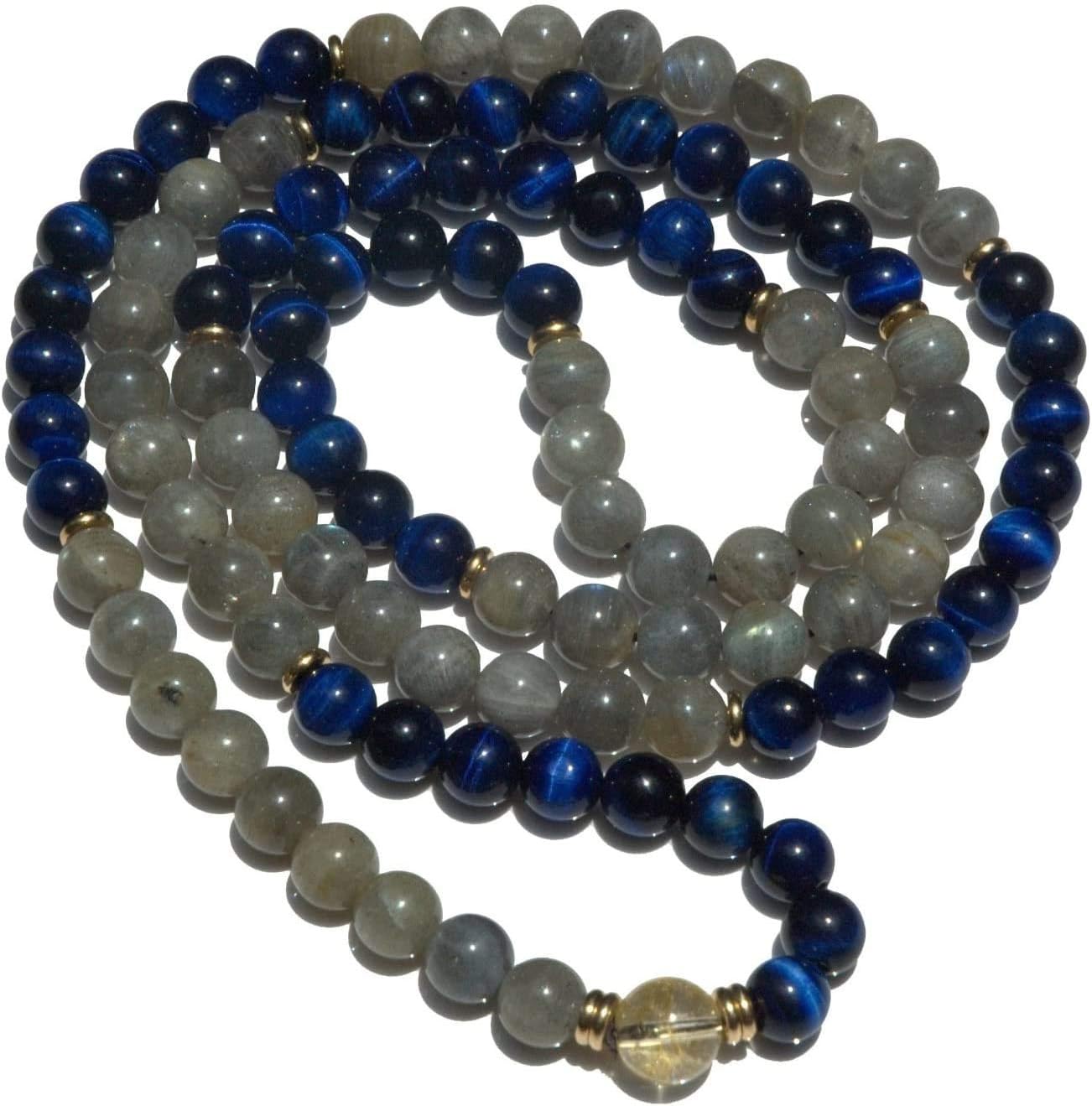 Amazon.com: The "Frozen Hawk Mala" - Labradorite & Blue Tiger Eye ...