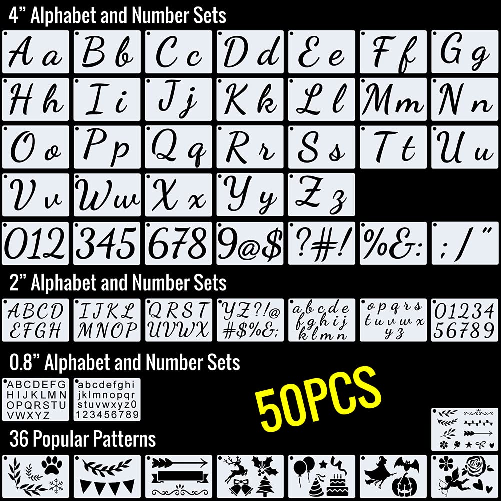 Large Letter Stencils for Painting on Wood, 47 PCS Reusable Alphabet ...