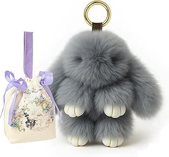 Amazon.com: Bunny keychain with Bag Fluffy Bunny Key Chain Plush ...