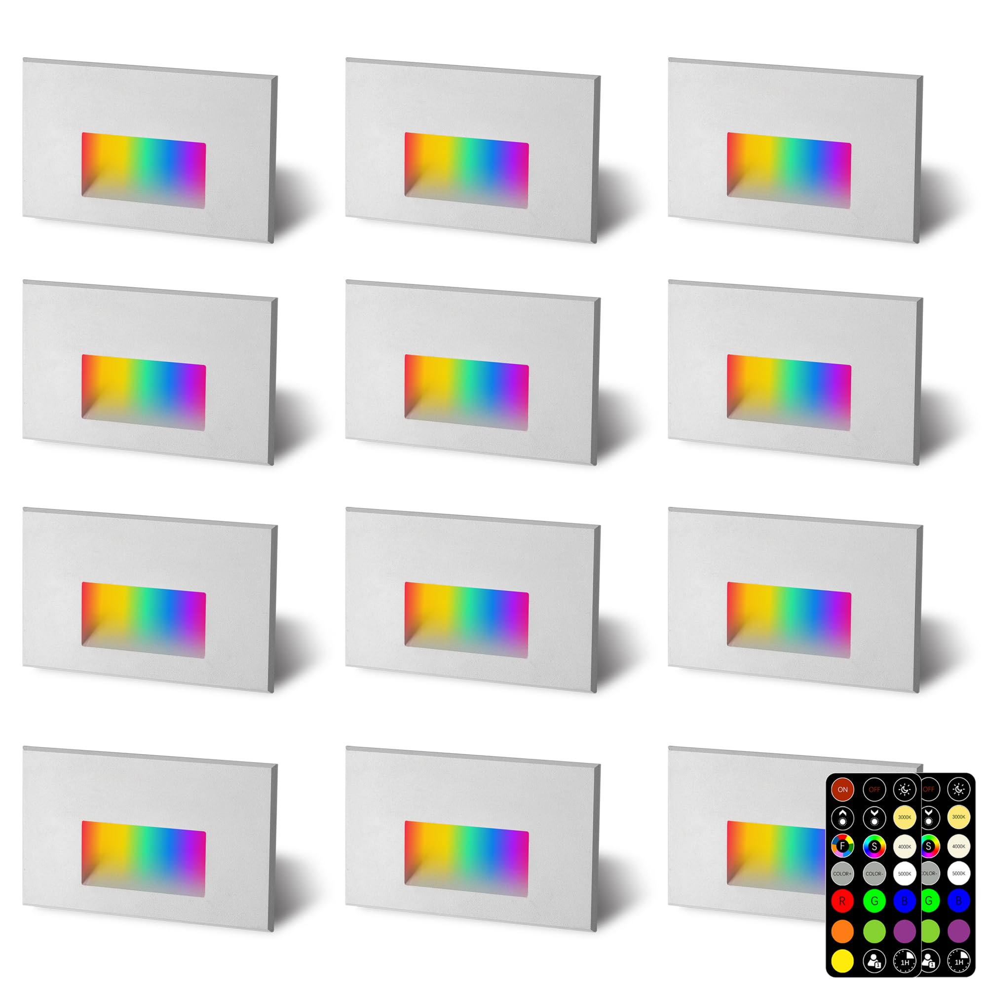 AXOTEXE 12-Pack RGB Step Lights Indoor Outdoor Stair Lights Remote ...