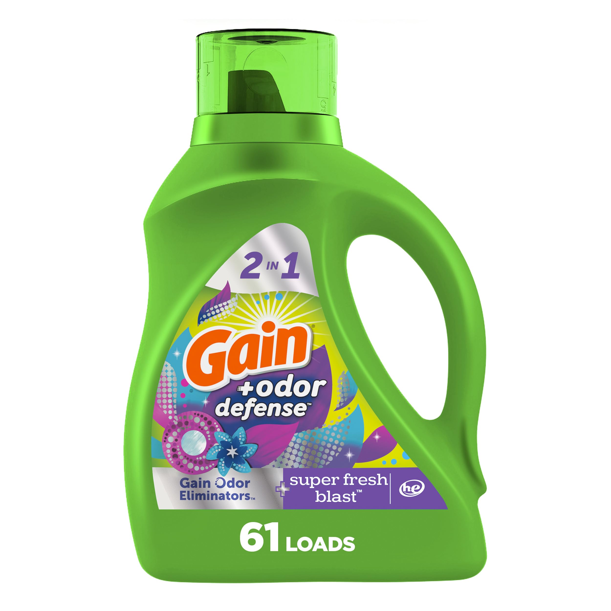 Gain Odor Defense Liquid Laundry Detergent, Super Fresh Blast Scent, HE ...