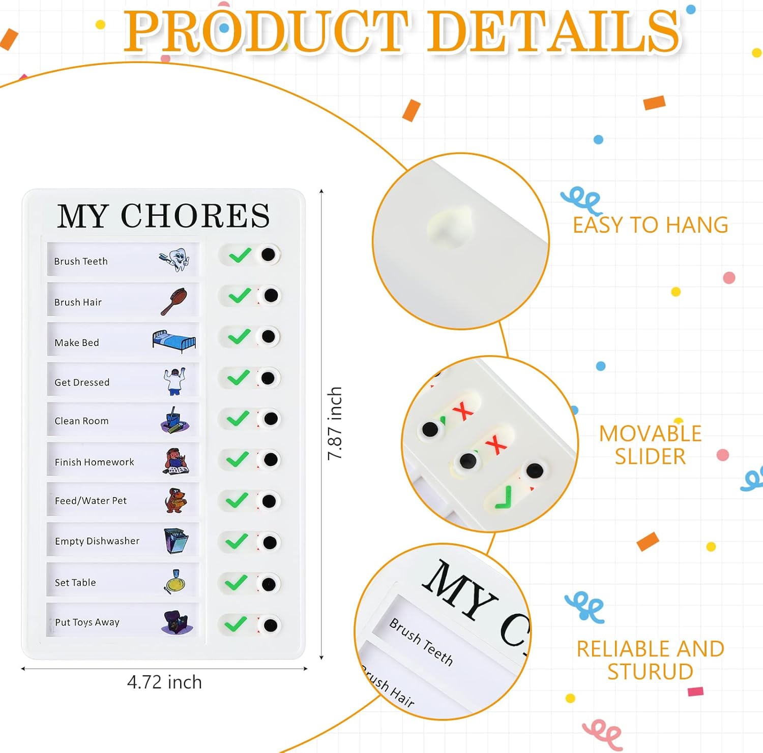 Buy 4 Pcs Chore Chart for Multiple Kids, Plastic Checklist Board with 8 ...