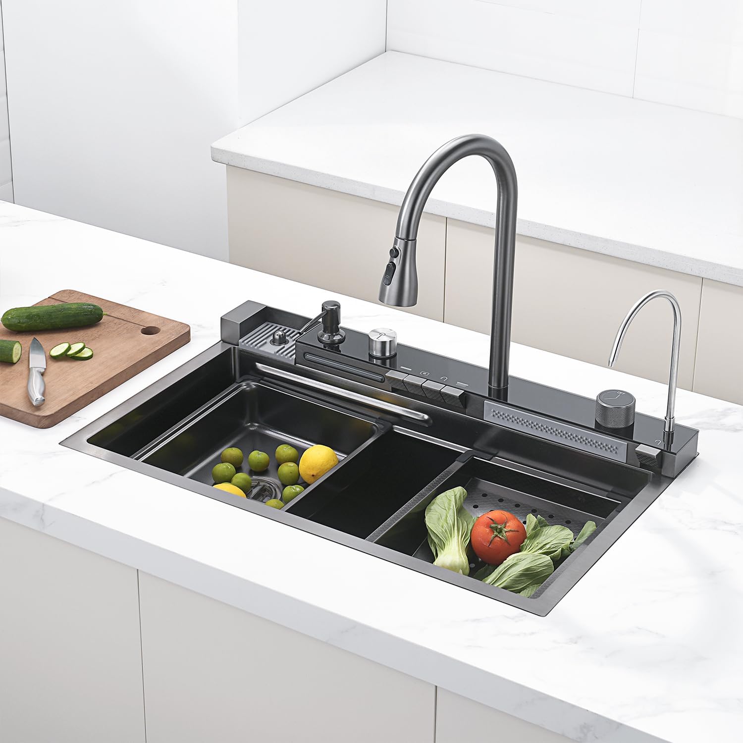 Sinkple NIAGARA Waterfall Kitchen Sink Set with Rainfall Faucet and ...
