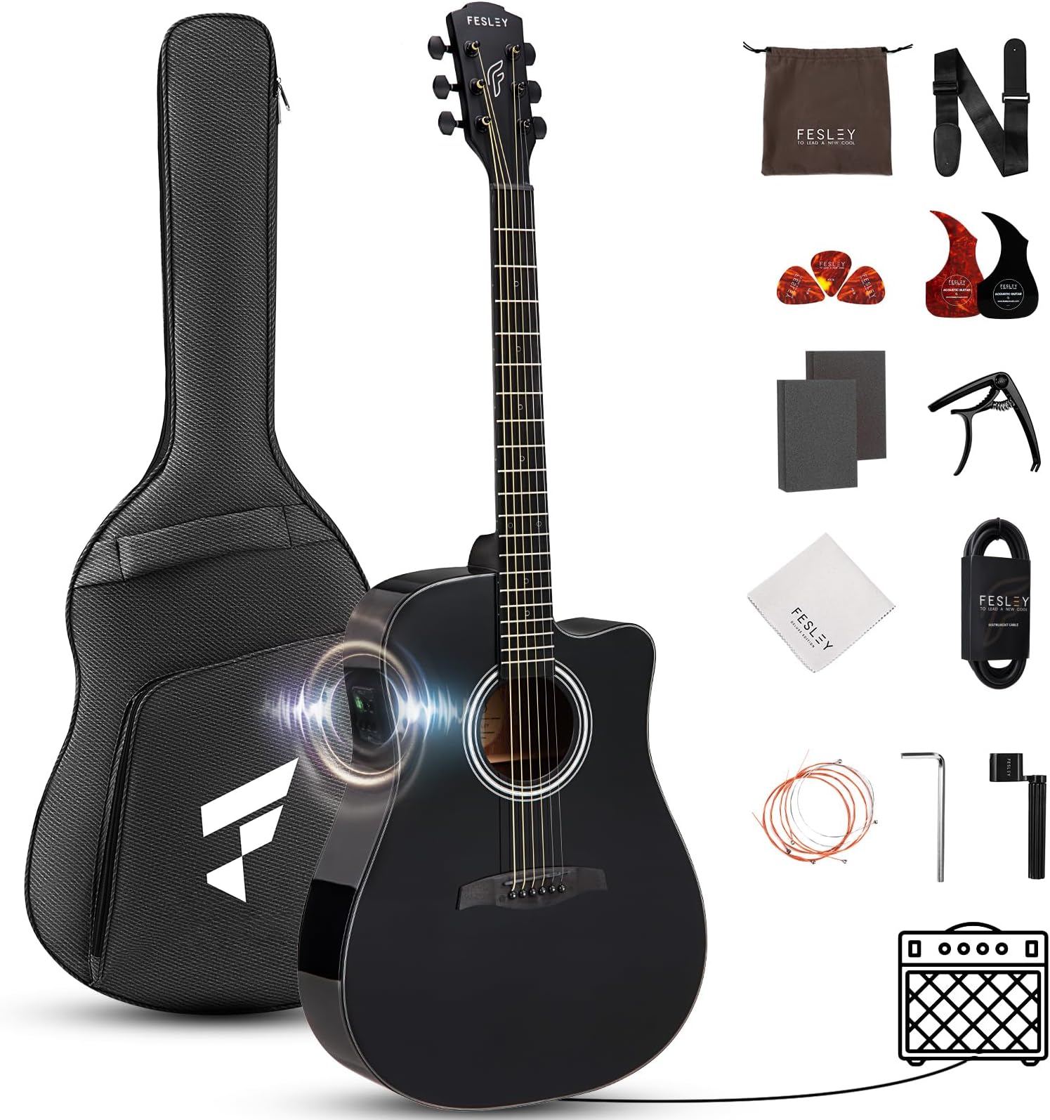 Fesley X Kit de guitare acoustique Acustica 4/4 pour débutants ...