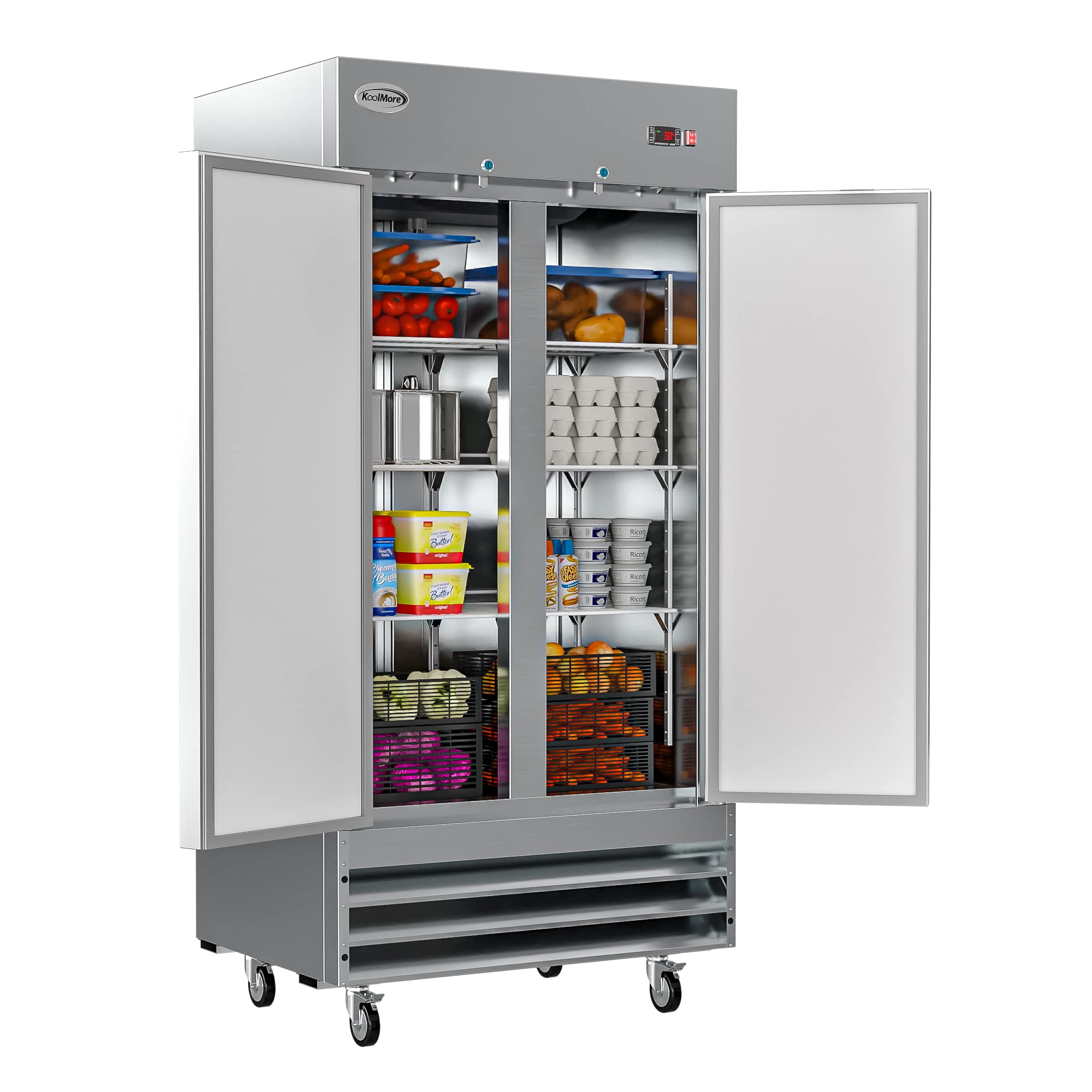 KoolMore RIR-2D-SS35C Commercial Stainless-Steel Reach-in Refrigerator ...