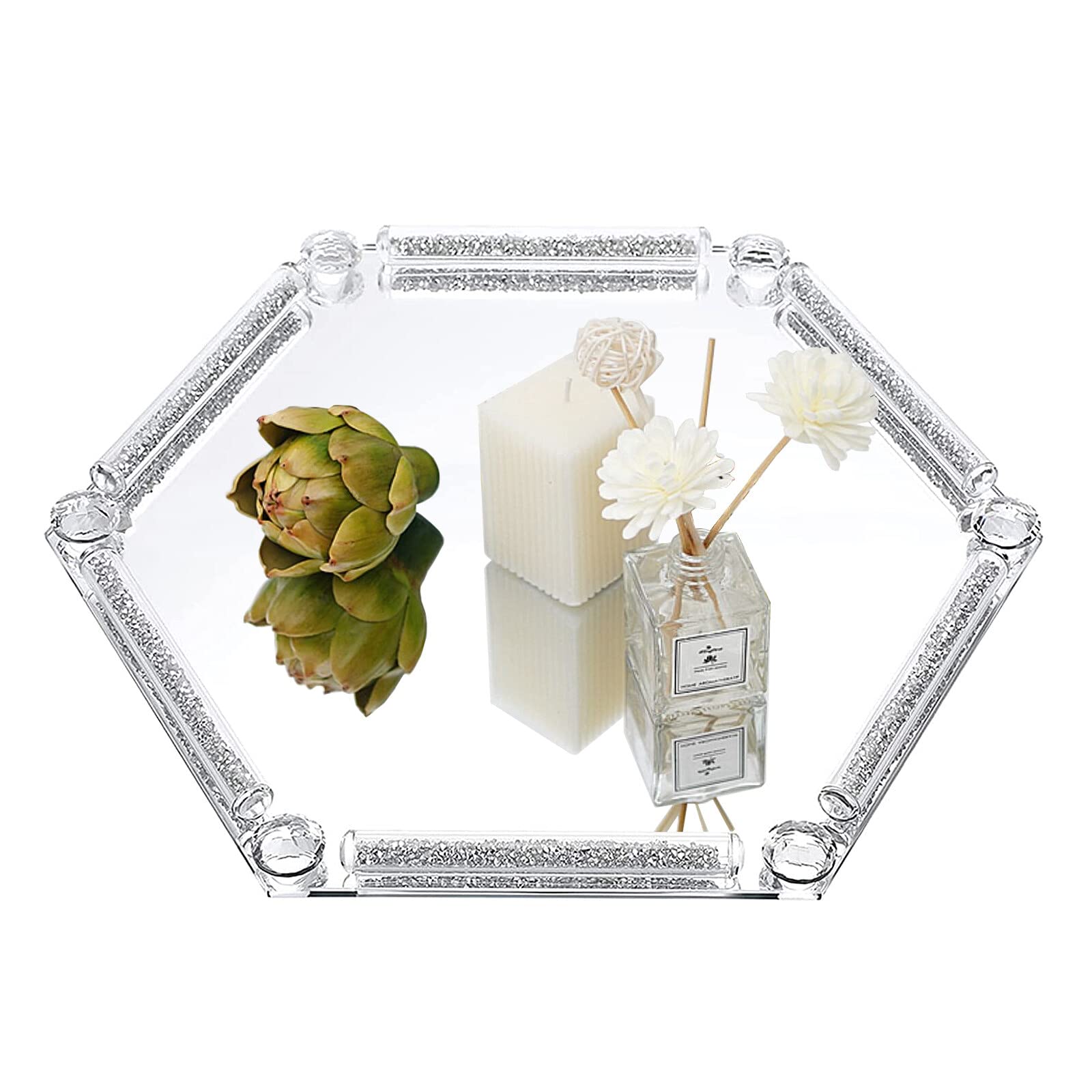 Topsky Mirror Perfume Tray,Crystal Glass Vanity Tray,Jewelry Trays ...