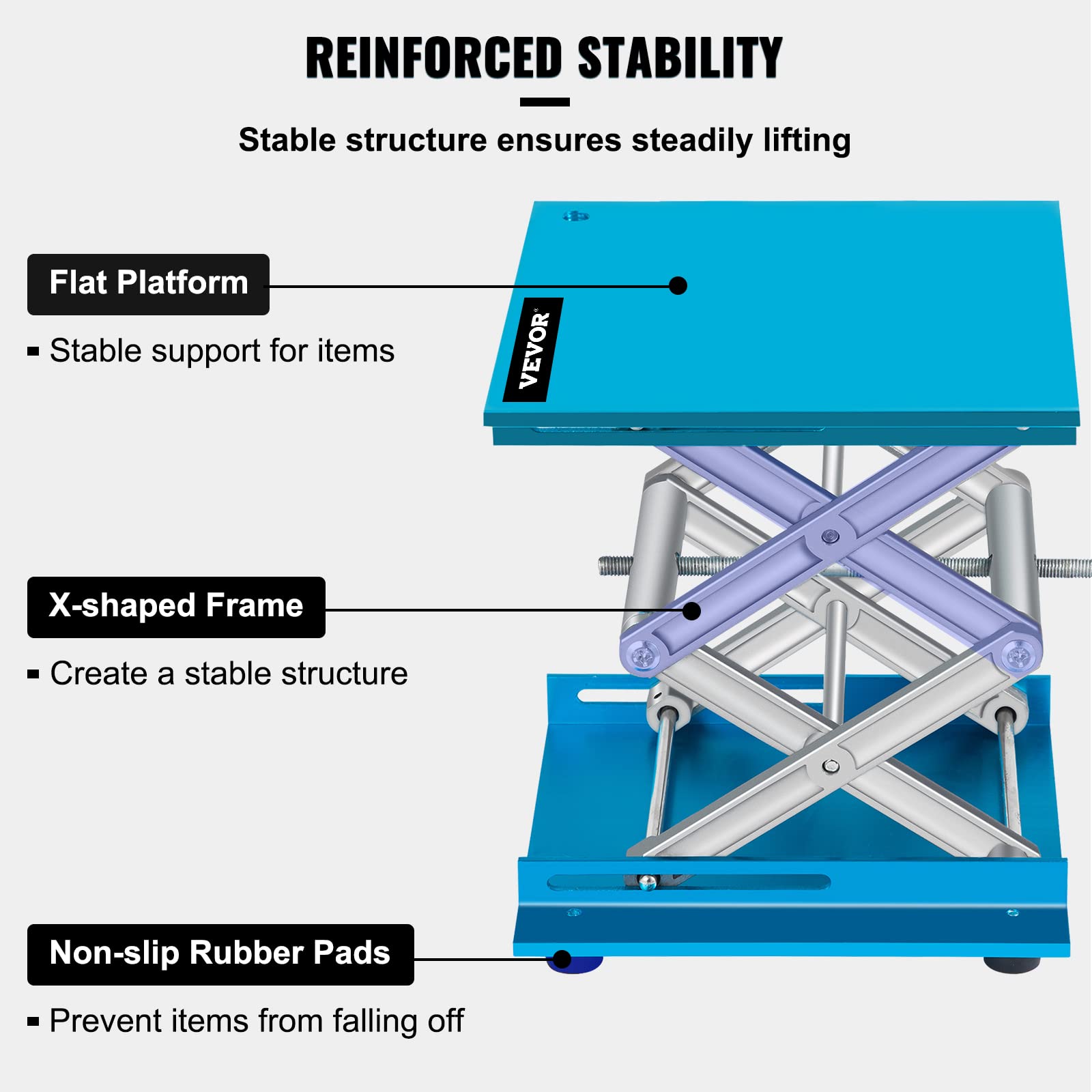 VEVOR Lab Jack Stand, 8" x 8" Aluminum Oxide Lab Lift Jack with 2.4"-12 ...