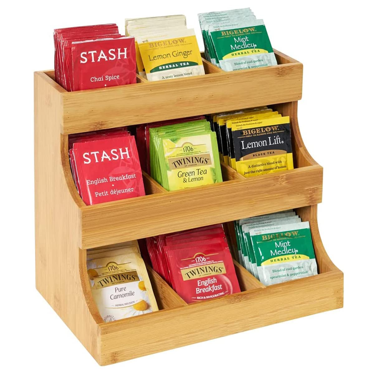 Buy yeshine Vertical Tea Box Bamboo Tea Bag Organizer 3 Tier Tea Bag ...