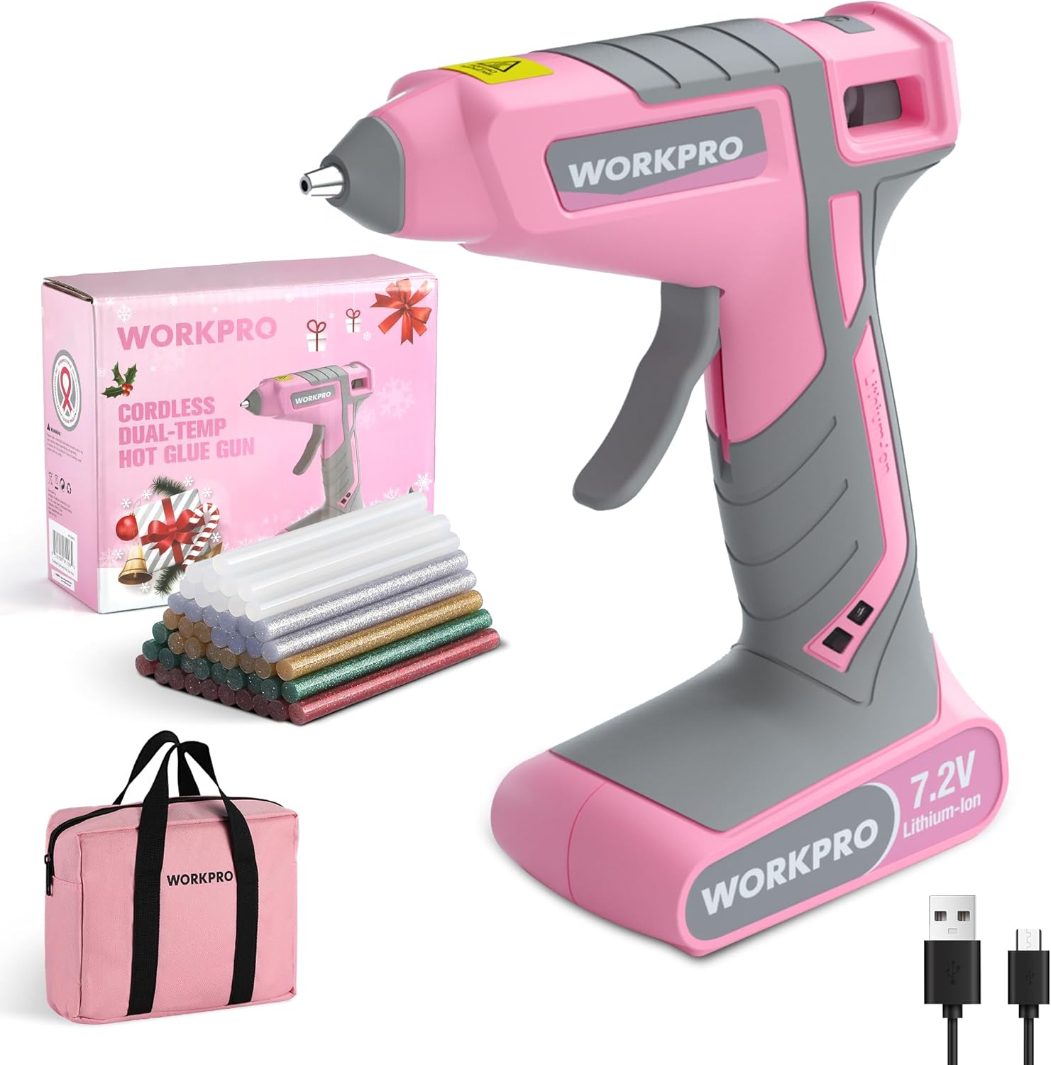 Brandclub - WORKPRO Cordless Hot Glue Gun, 7.2V Glue Gun with 50 Pcs ...