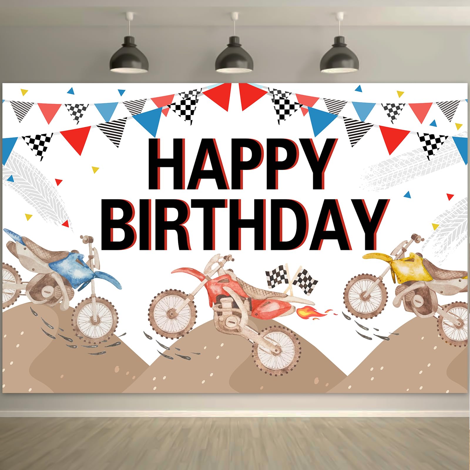 Amazon.com : Dirt Bike Happy Birthday Backdrop, Watercolor Motocross ...