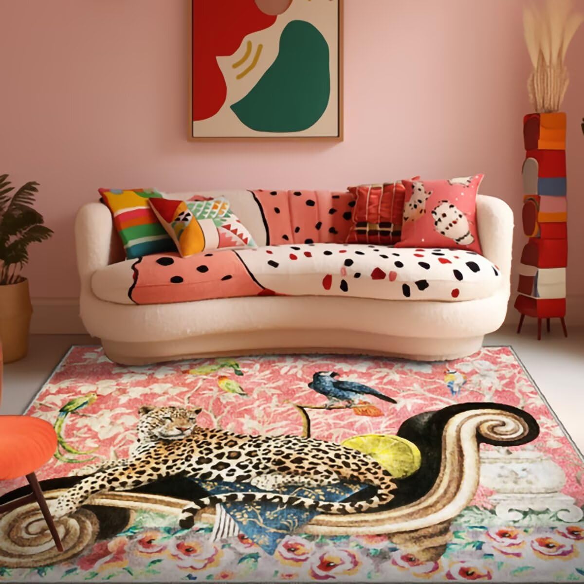 Amazon.com: Qmkmyy Baby Pink Leopard Floral Area Rug Wild Cheetah Rugs ...