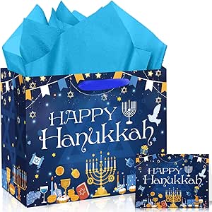 Amazon.com: Happy Hanukkah Gift Bag, Blue Hanukkah Gift Bags with ...