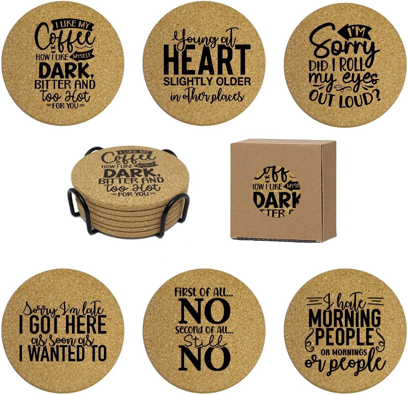 Amazon.com: Funny Coasters for Drinks Absorbent with Holder - 6 Pcs ...