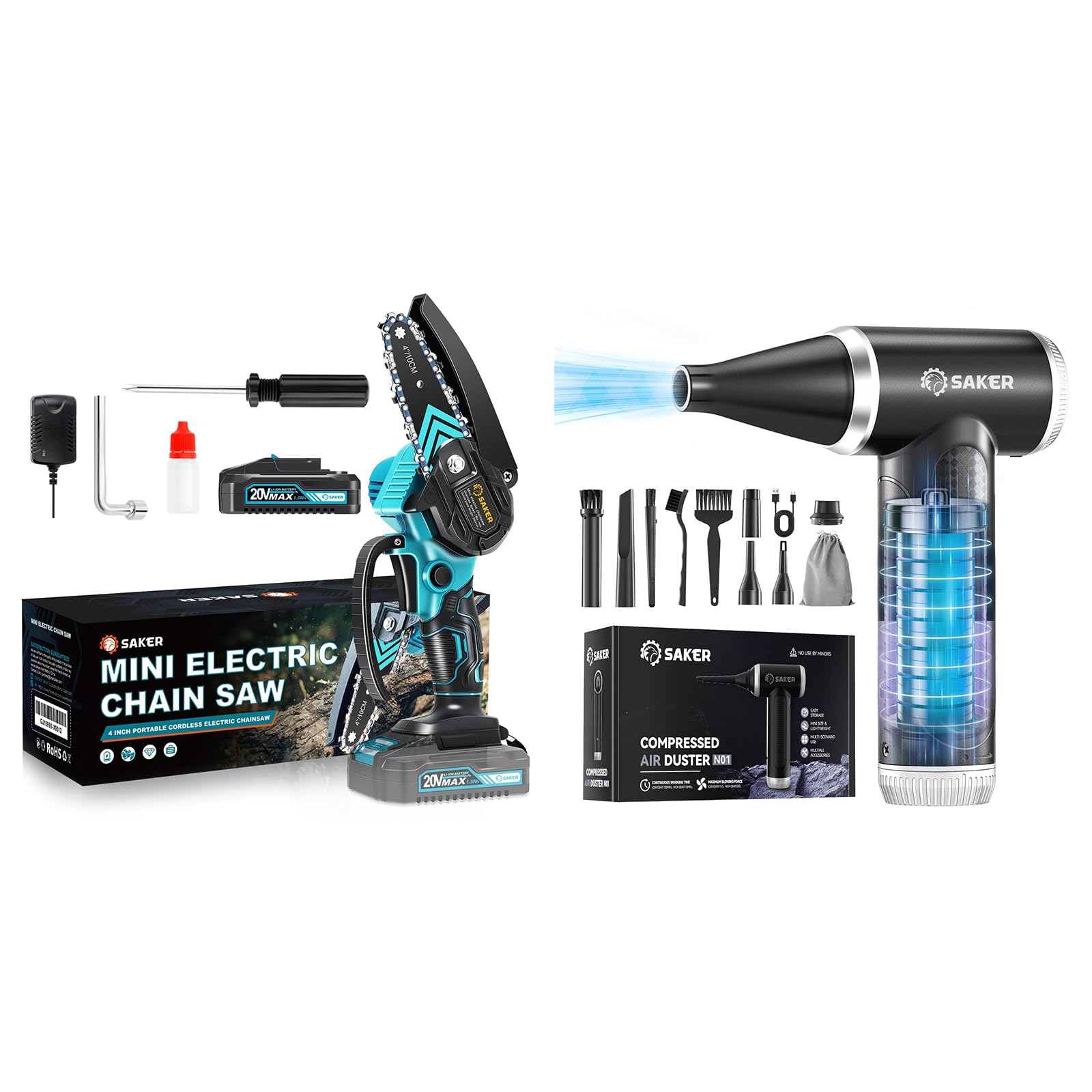Amazon.com: Saker Mini Chainsaw and Compressed Air Duster 150000RPM ...