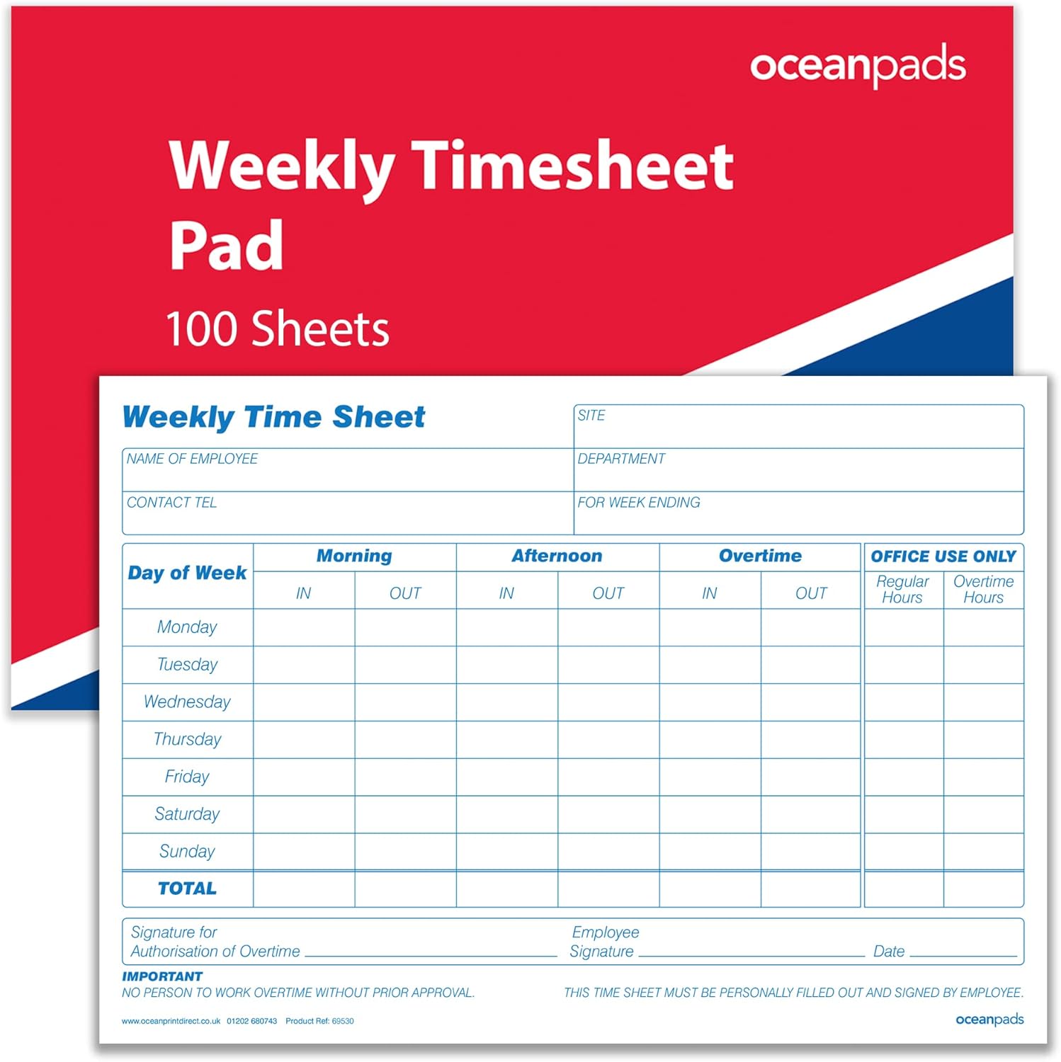 Weekly Employee Timesheet Pad, 1-Part 80gsm Paper (69530) : Amazon.co ...