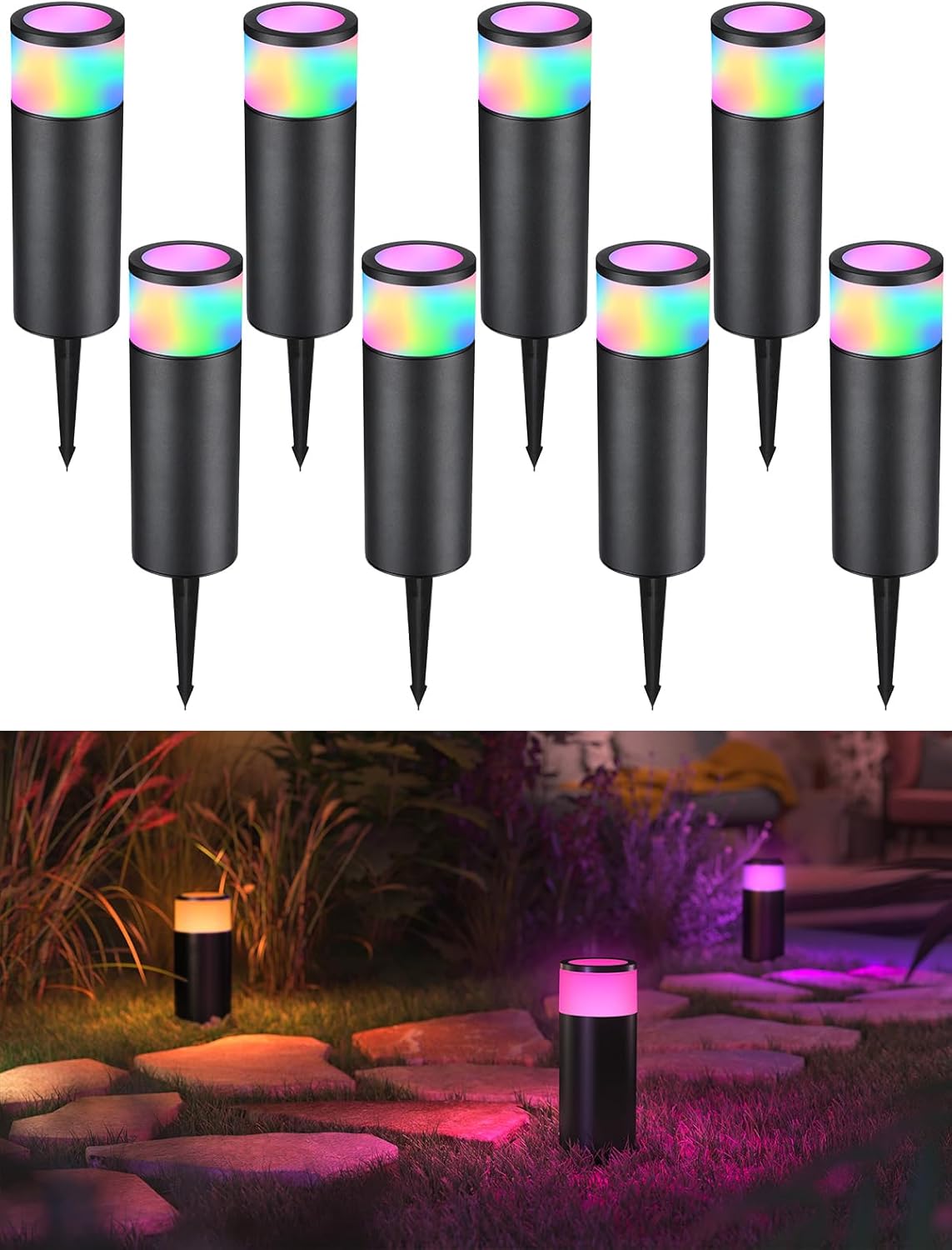 LEONLITE 8-Pack Low Voltage Path Lighting, RGB, 7 Color Change, 4.5W ...