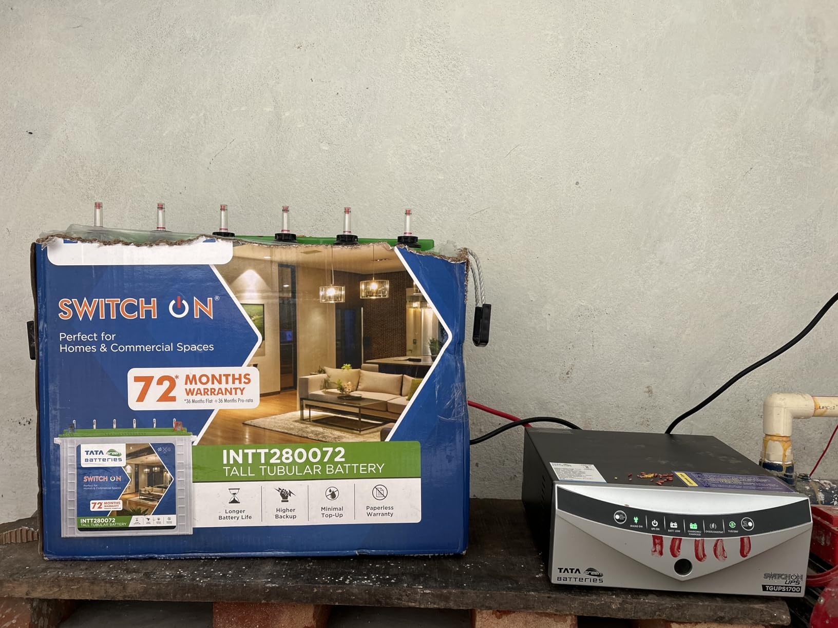 Tata Green Batteries Inverter & Battery Combo (Switch ON Pure Sine Wave ...