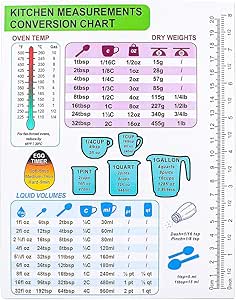 Kitchen Conversion Chart Magnetic Cooking Time Stickers Unit Conversion ...