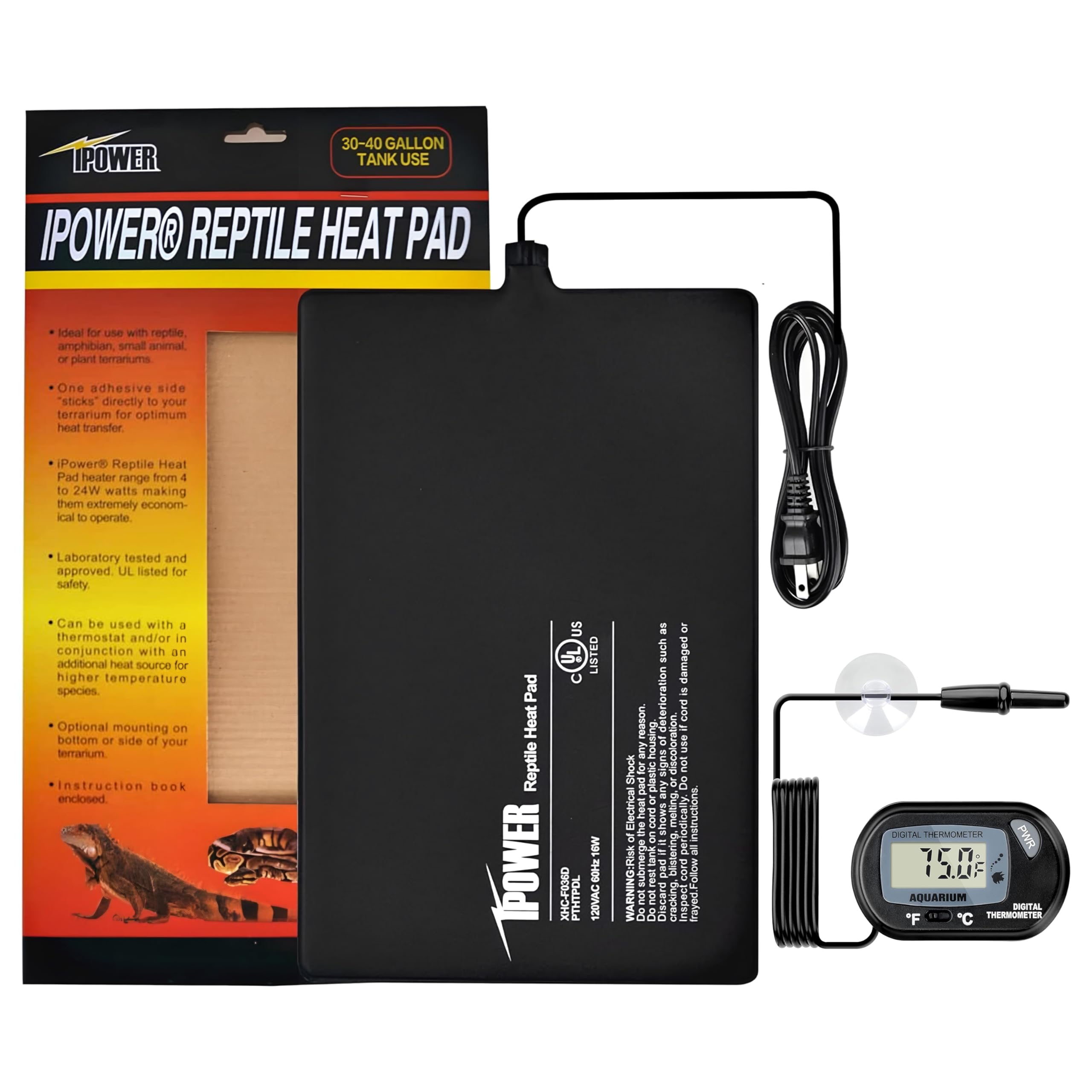 Amazon.com : iPower 8 by 12-Inch 16W Reptile Heat Mat, LCD Digital ...