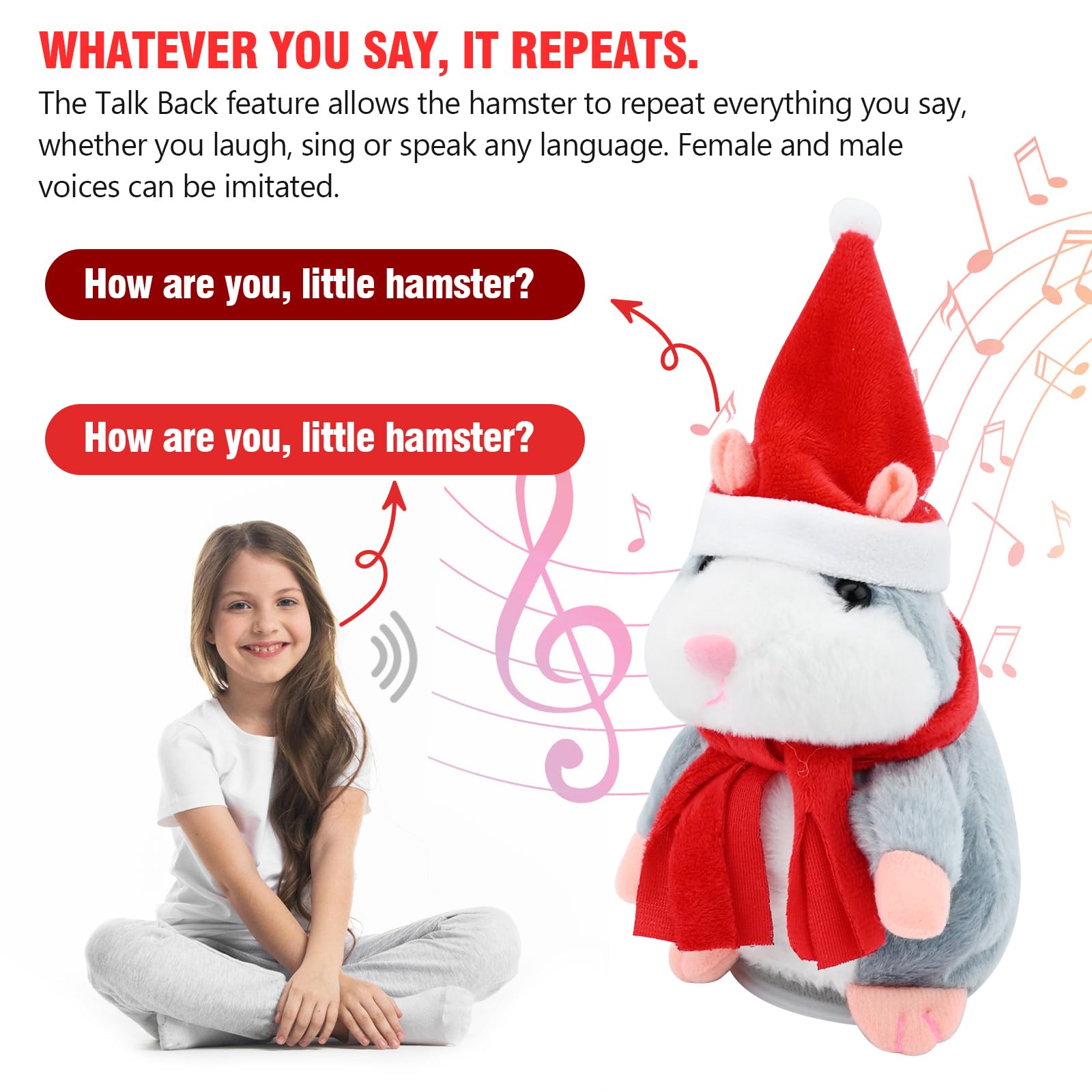 Christmas Talking Hamster Toy Electronic Hamster Toy Funny Repeats What ...