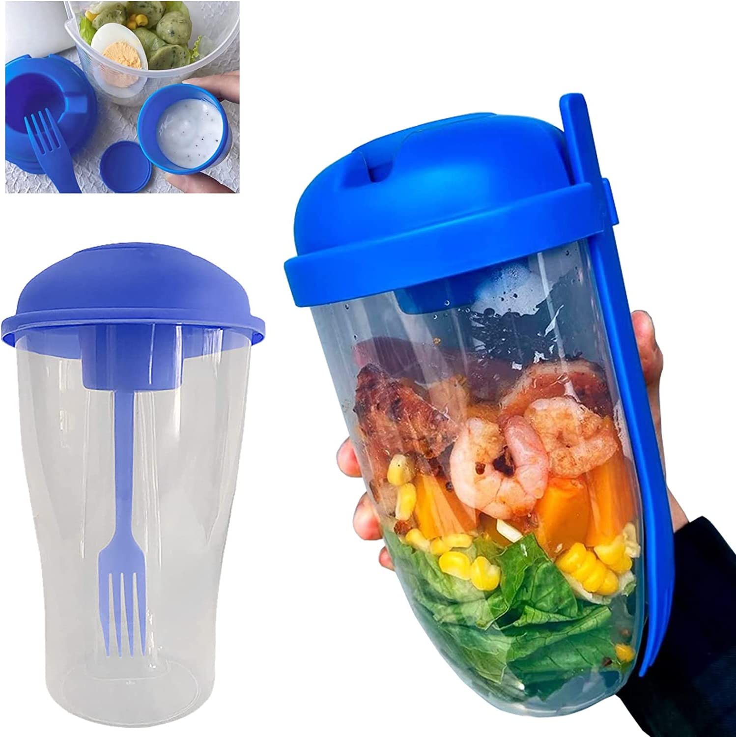 Salad Dressing Shaker,Keep Fit Salad Meal Shaker Cup with Fork,Fresh ...