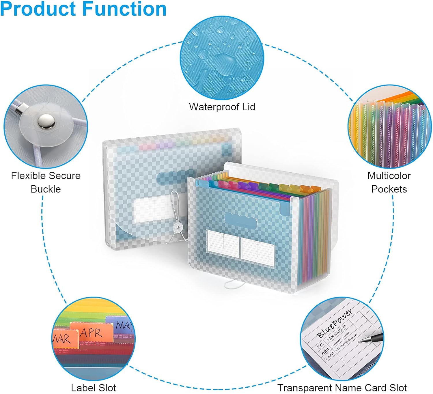 ThinkTex Expanding File Organisers with Grid Pattern,12 Pockets Filling ...