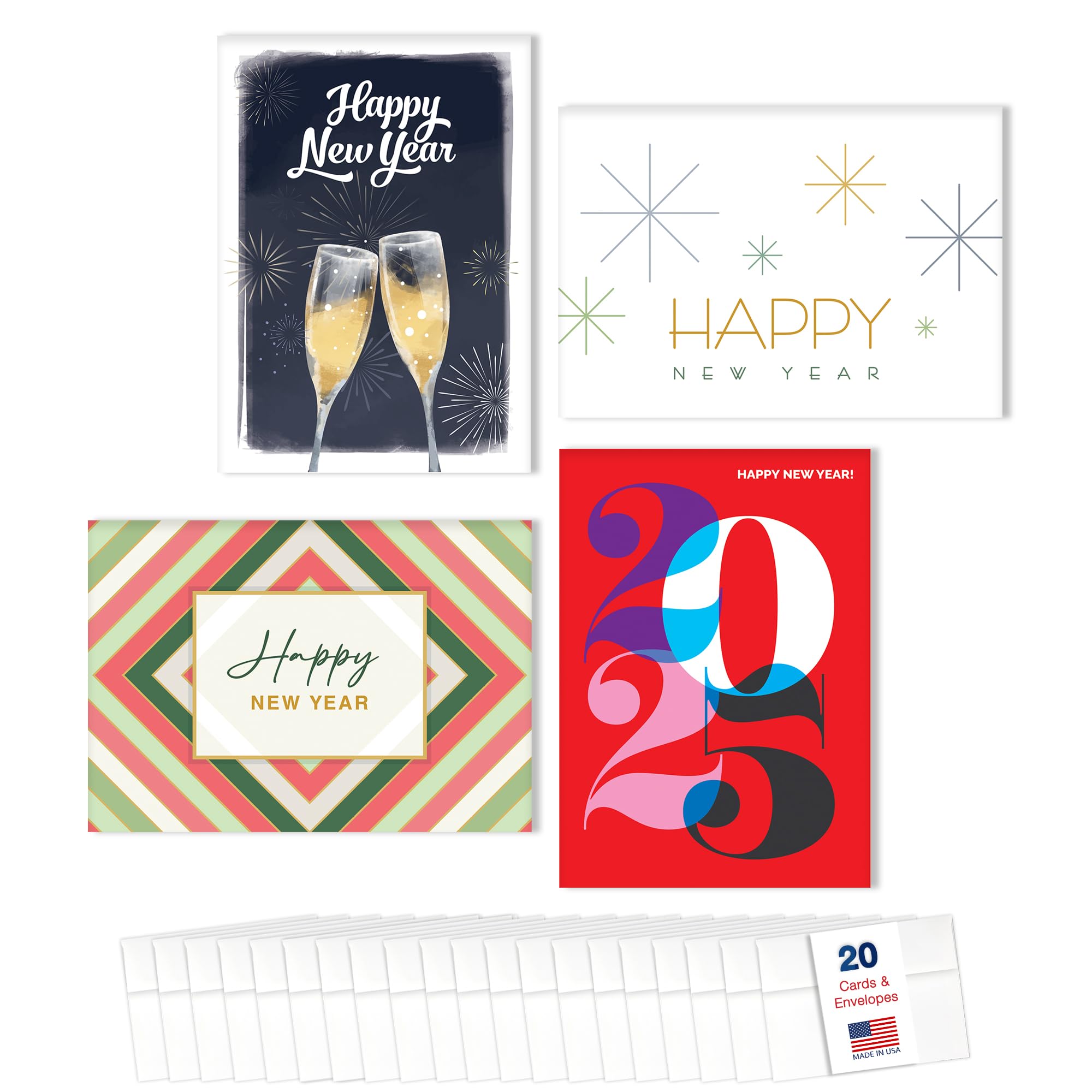 Amazon.com : New Year Greeting Card Set (20 Card Variety Pack – 4 ...