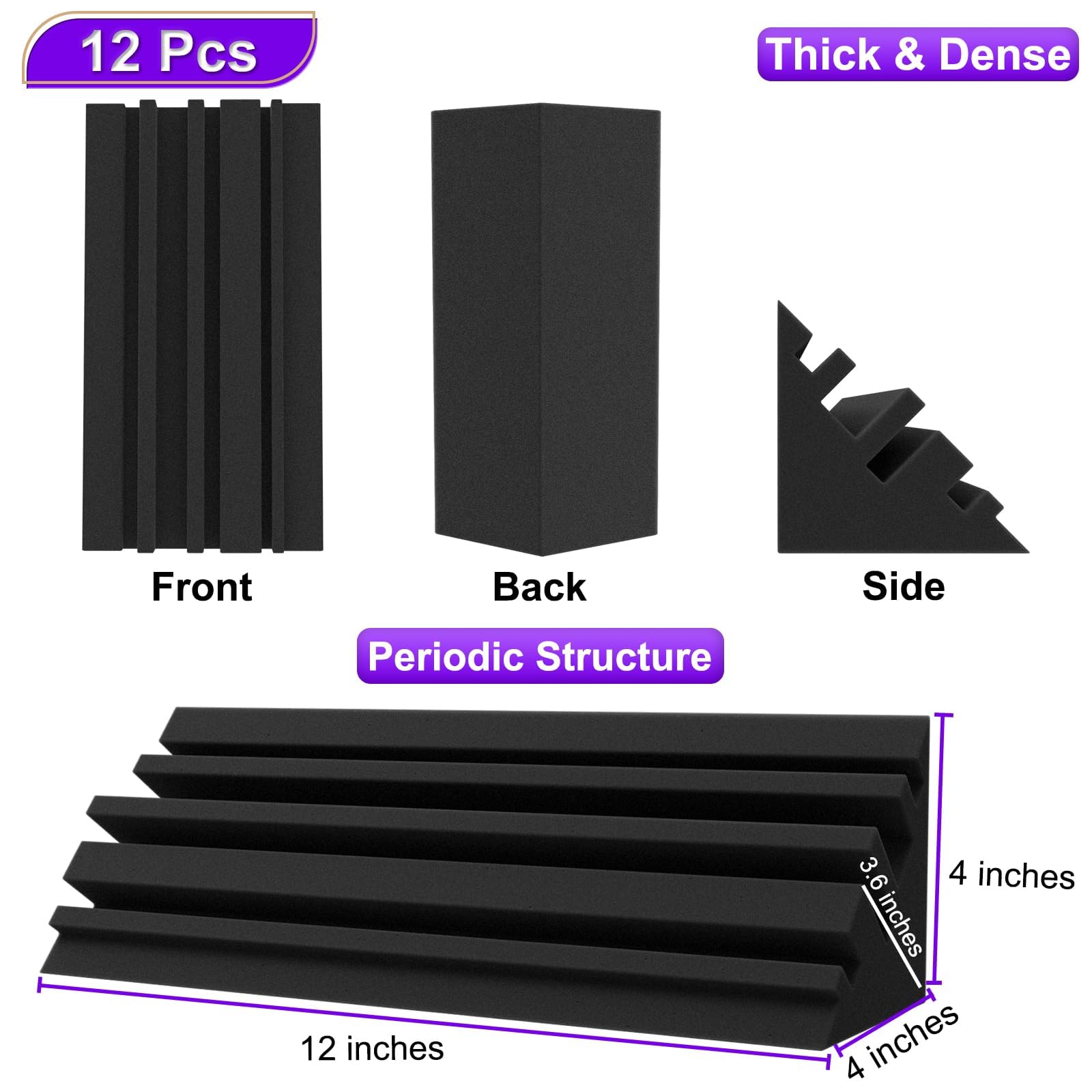 Snapklik.com : Bass Traps, 12 Pcs 4 X 4 X 12 Inches Dense Thick Studio ...
